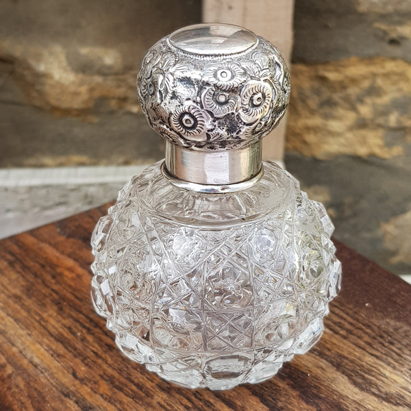 Sterling Silver Floral Repousse Lidded Grenade Style Perfume Bottle An ...