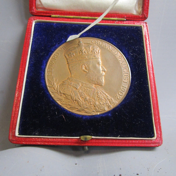 Red Leather Cased Coronation Medal Edward VII Antique Edwardian 1902 ...